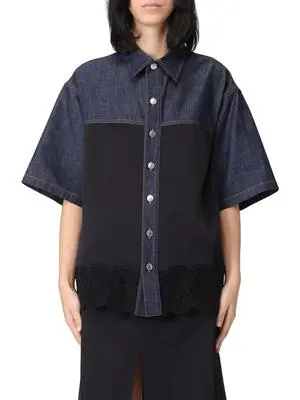 Stella McCartney Denim And Poplin Shirt With Lace Trim - Blue