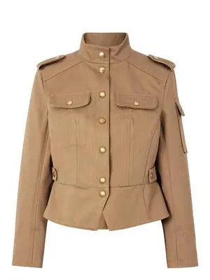 Alexander McQueen Herringbone Cotton Peplum Jacket Beige
