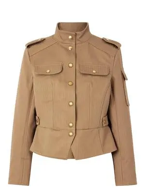 Alexander McQueen Herringbone Cotton Peplum Jacket - Neutrals