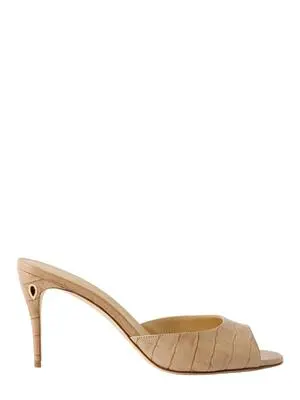 Jennifer Chamandi Guido 85 Croc-effect Leather Mules - Beige