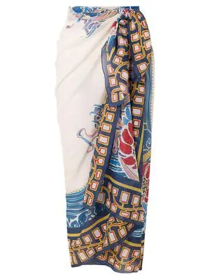 La DoubleJ Printed Cotton-voile Pareo - Blue