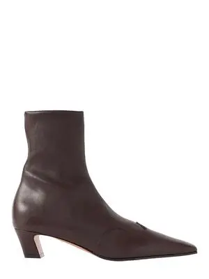 Khaite Nevada Leather Ankle Boots Dark Brown