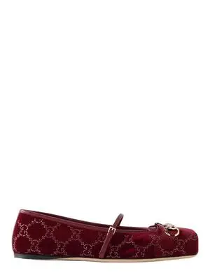 Gucci Horsebit Crystal-embellished Velvet Ballerinas - Burgundy