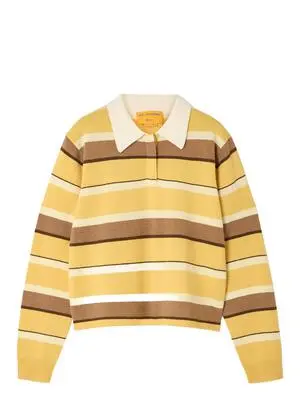 Guest In Residence Striped Cropped Cashmere Polo Sweater - Yellow