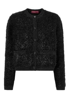 Gucci Cropped Metallic Knitted Cardigan - Black