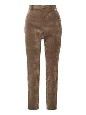 Gucci Embellished Cotton-blend Stretch-velvet Skinny Pants - Brown