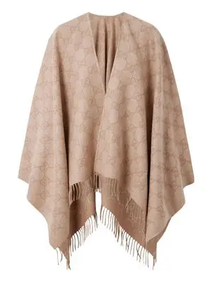 Gucci Fringed Logo-jacquard Metallic Cashmere-blend Wrap - Neutrals