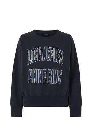 ANINE BING Harry Embroidered Cotton-jersey Sweatshirt - Black