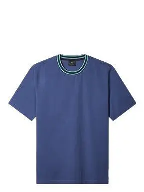 Paul Smith Indigo Plated Jersey T-shirt With Contrast Collar - Blue