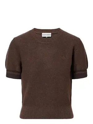 THE COUTURE CLUB Contrast Stripe Short-sleeve Knitted Top - Chocolate