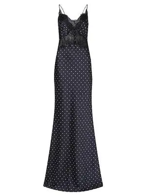 SELF-PORTRAIT Polka Dot Satin Maxi Dress - Black And White