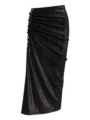 Rabanne Embellished-button Asymmetric Lurex Midi Skirt - Black