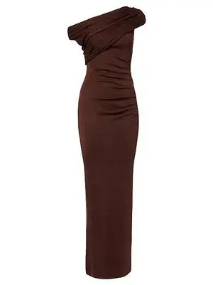 SELF-PORTRAIT Draped Sleeveless Knitted Midi Dress - Brown
