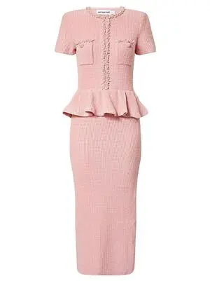 SELF-PORTRAIT Peplum Knitted Midi Dress - Pink