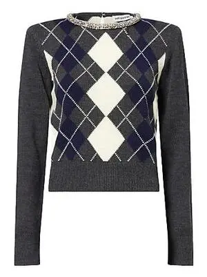 SELF-PORTRAIT Argyle Crystal Wool Jumper