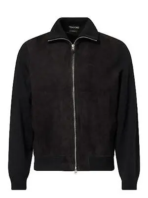 TOM FORD Suede-panel High-neck Wool Cardigan - Black