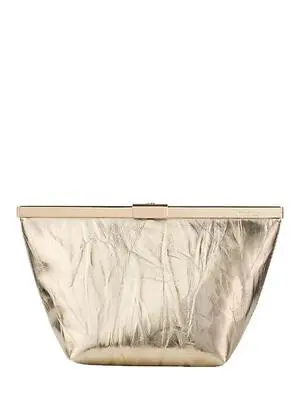 JIMMY CHOO Metallic Leather Clutch - Light Platinum/light