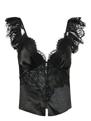 SELF-PORTRAIT Lace Plunge Woven Top - Black