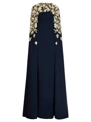 Oscar De La Renta Floral Sequin Embroidered Caftan - Blue