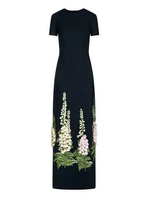 Oscar De La Renta Foxglove Embroidered Caftan - Navy