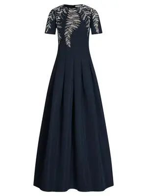 Oscar De La Renta Fern Embroidered Faille Gown - Blue