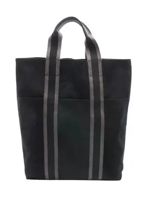 Hermès 2000s Fool Medium Striped Canvas Tote Bag - Black