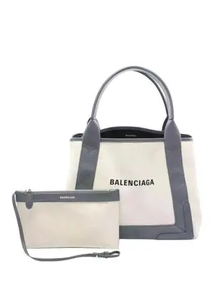 Balenciaga 2000s Navy Cabas Tote Bag - Neutrals