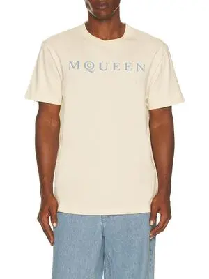 Alexander McQueen Flock T-shirt In Ivory - Gesso & Ice Blue