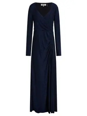 Diane Von Furstenberg Raffi Draped Metallic Jersey Maxi Dress - Navy