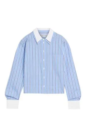 Veronica Beard Maia Cropped Striped Shirt - Light Blue
