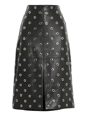 Veronica Beard Leather Skirt With Eyelet Embellishments - Black