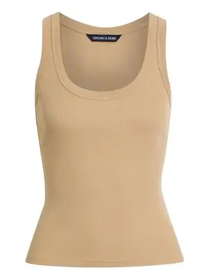 Veronica Beard Birke Ribbed Pima Cotton-blend Jersey Tank - Sand