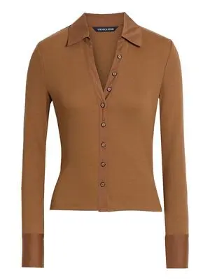 Veronica Beard Scottie Poplin-trimmed Ribbed Pima Cotton-blend Shirt - Light Brown