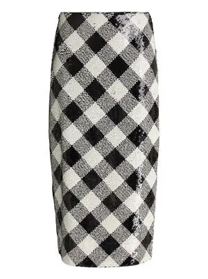 Veronica Beard Allora Checked Sequined Crepe Midi Skirt - Black