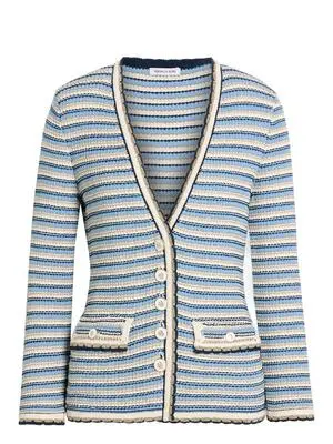 Veronica Beard Ceriani Metallic Striped Jacket - Light Blue