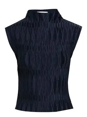 Veronica Beard Foye Plissé-satin Top - Midnight Blue