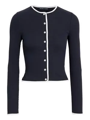 Veronica Beard Wilmer Ribbed Pima Cotton-blend Cardigan - Navy