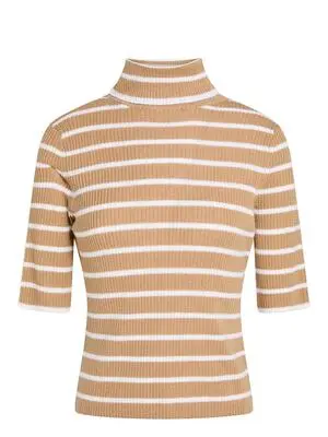 Veronica Beard Katrina Striped Wool Turtleneck Sweater - Sand