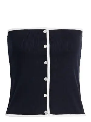 Veronica Beard Valley Strapless Embellished Ribbed Top - Navy