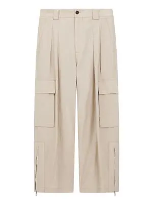 Giorgio Armani Cotton Blend Pleated Cargo Trousers - Beige