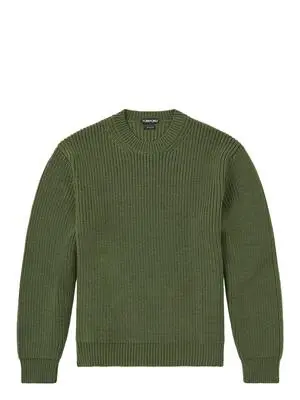 TOM FORD Ribbed Wool Crewneck Sweater - Green