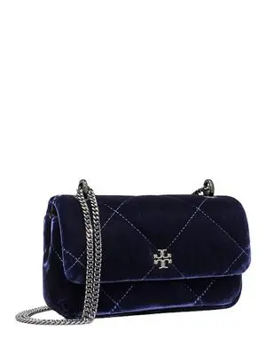 Tory Burch Mini Kira Diamond Quilt Velvet Flap Bag - Perfect Navy