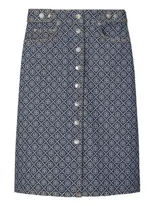 TORY BURCH T Monogram Flared Denim Skirt