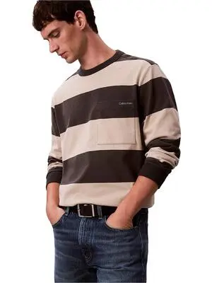 Calvin Klein Stripe Relaxed Long Sleeve T-shirt - Pirate Black