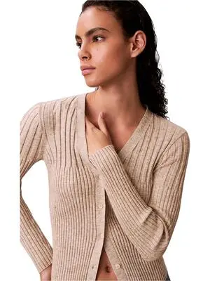 Calvin Klein Mouline Ribbed Cotton Cardigan - Tuscan Beige Space Dye