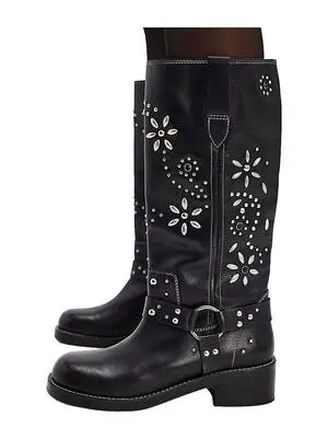 Free People Embellished Pull-on Boots - Black