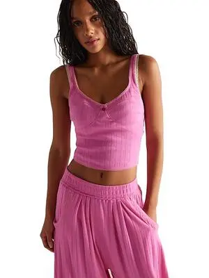 Free People End Game Pointelle Corset Cami - Neon Rose