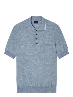 Giorgio Armani Polo Shirt In Cashmere And Silk - Blue