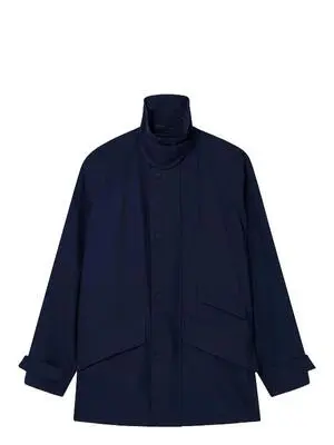 Giorgio Armani Wool And Silk Canvas Pea Coat - Navy