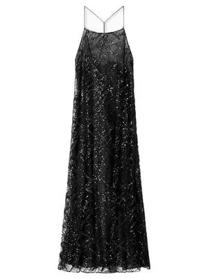 Emporio Armani Long Tulle Dress With Embroidery - Black
